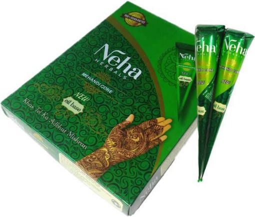 Neha Herbals Mehandi Cone New Oil Base 25gx12 Packets - Yogi Mart ...