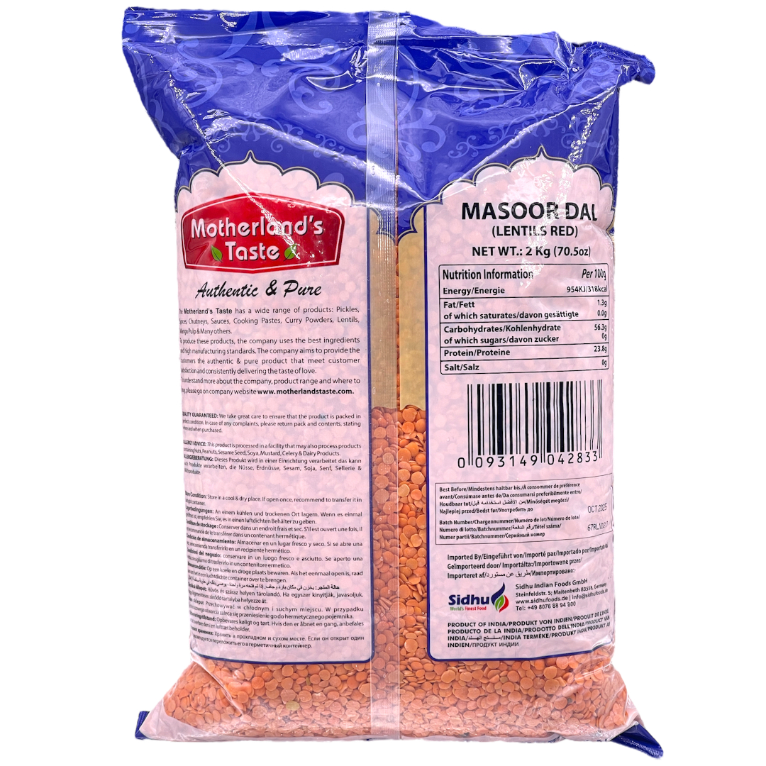 Motherland's Taste Red Lentils (Masoor Dall) 1kg - Yogi Mart - Online ...